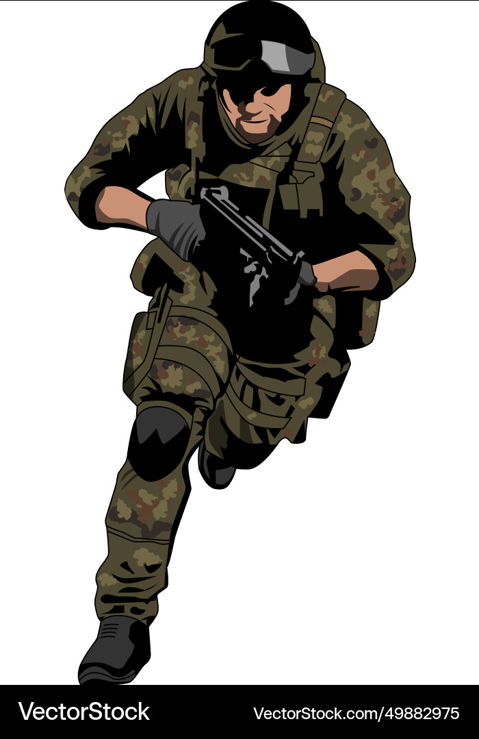 Solider running in combat zone Royalty Free Vector Image