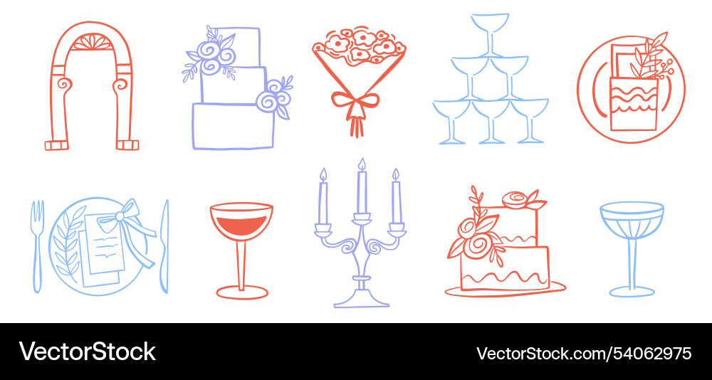 Wedding sketch drawing set Royalty Free Vector Image