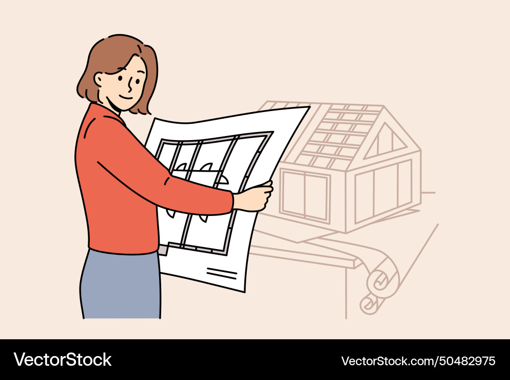 Woman architect creates engineering plans Vector Image