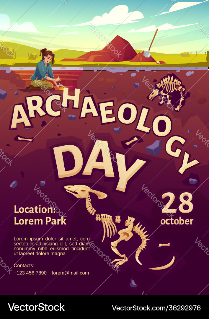 Archaeology day poster with excavation site Vector Image