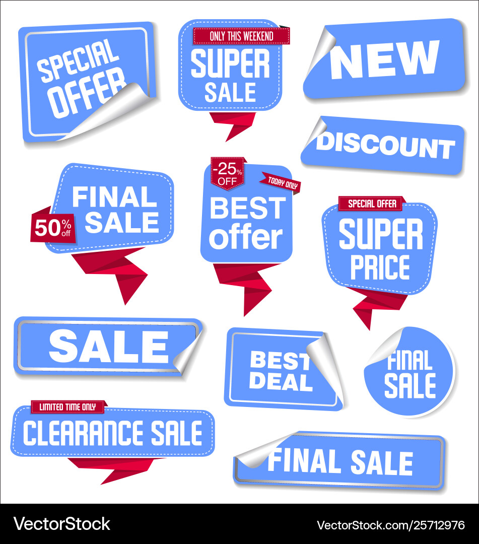 Collection blue sale stickers and tags Royalty Free Vector