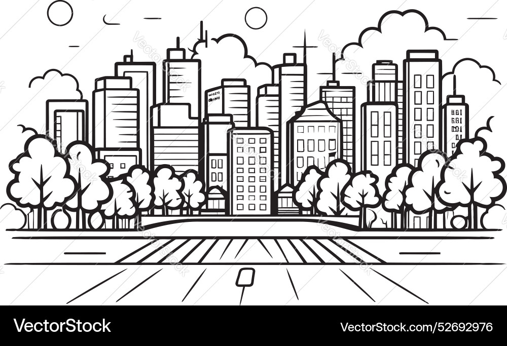 Downtown horizon sketch outline style with black Vector Image