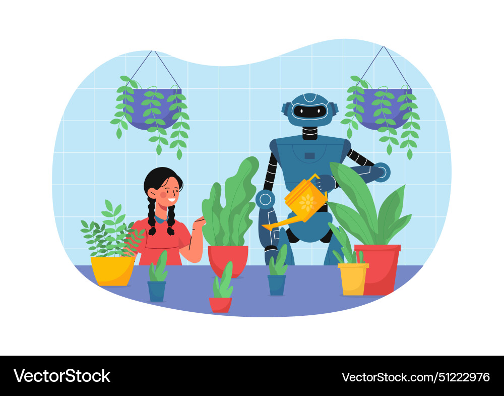 Robot help to girl Royalty Free Vector Image - VectorStock