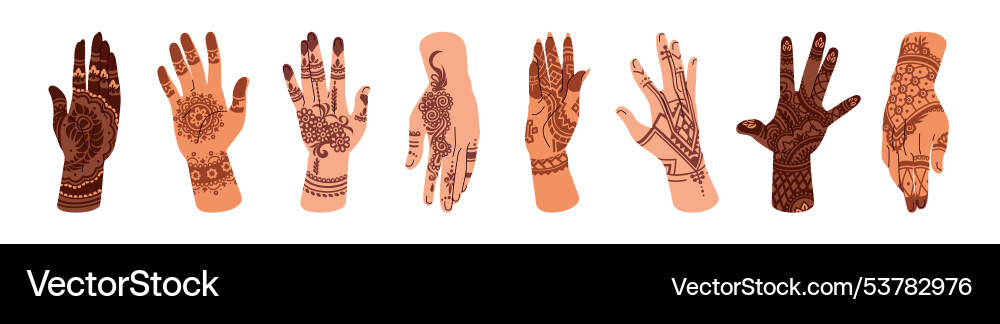 Traditional mehendi on hands set indian henna Vector Image