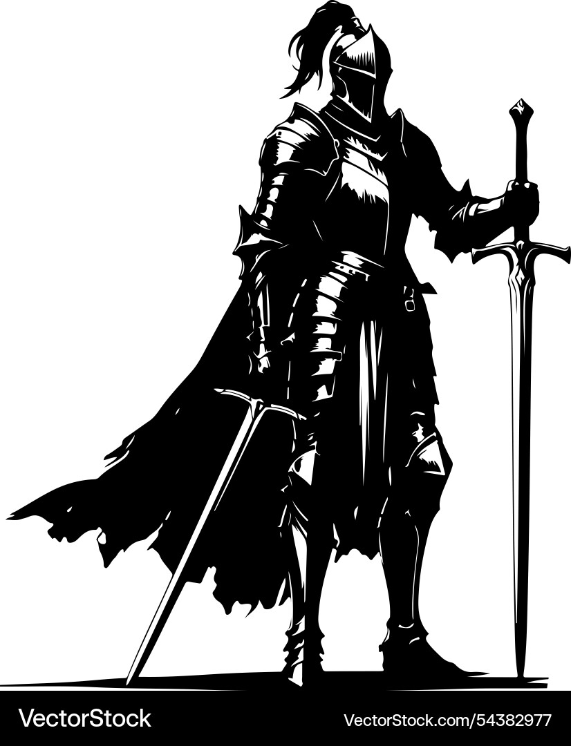 A knight with armor silhouette Royalty Free Vector Image