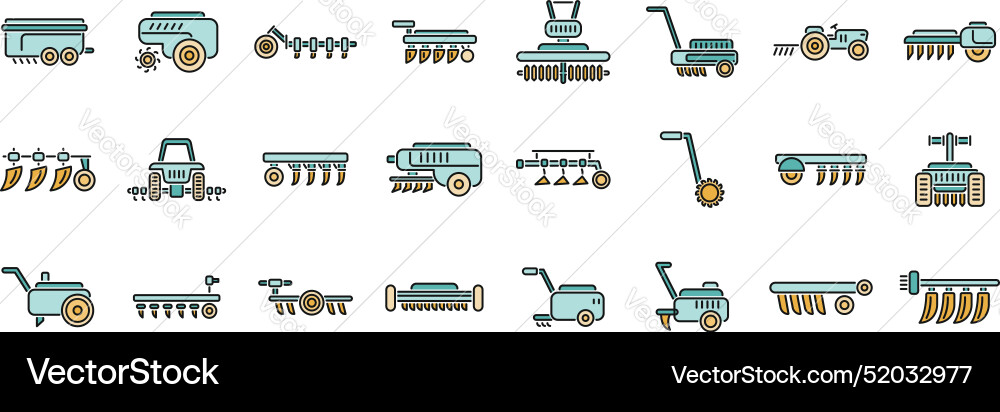 Cultivator machine icons set color line Royalty Free Vector
