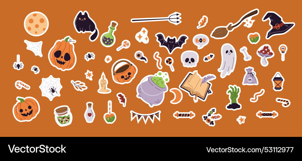 Cute halloween party flat sticker pack Royalty Free Vector
