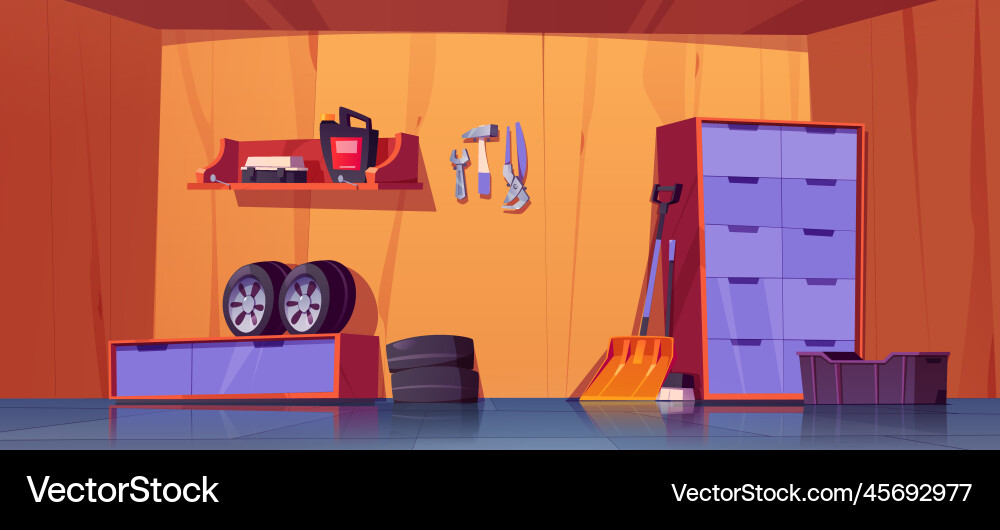 Garage interior design cartoon Royalty Free Vector Image