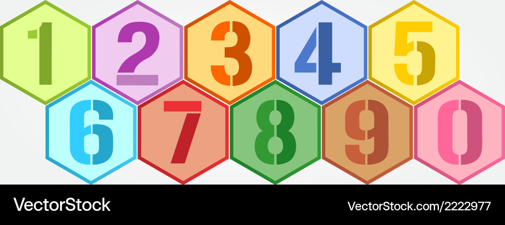 Hexagon colorful numbers set Royalty Free Vector Image