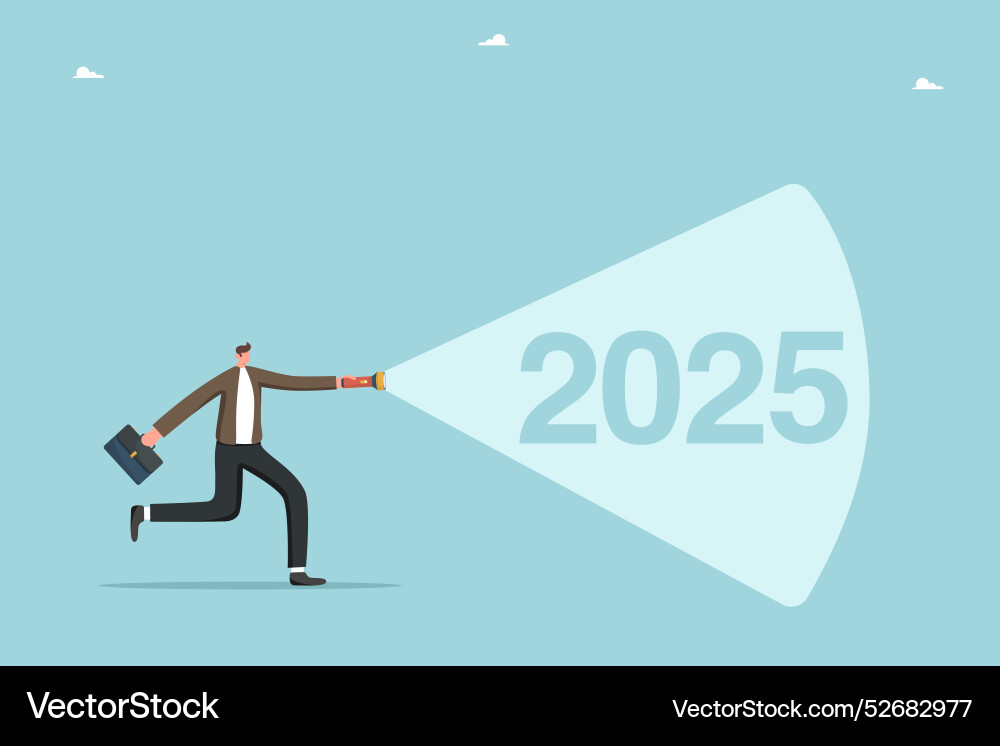 Man runs with a flashlight towards 2024 Royalty Free Vector