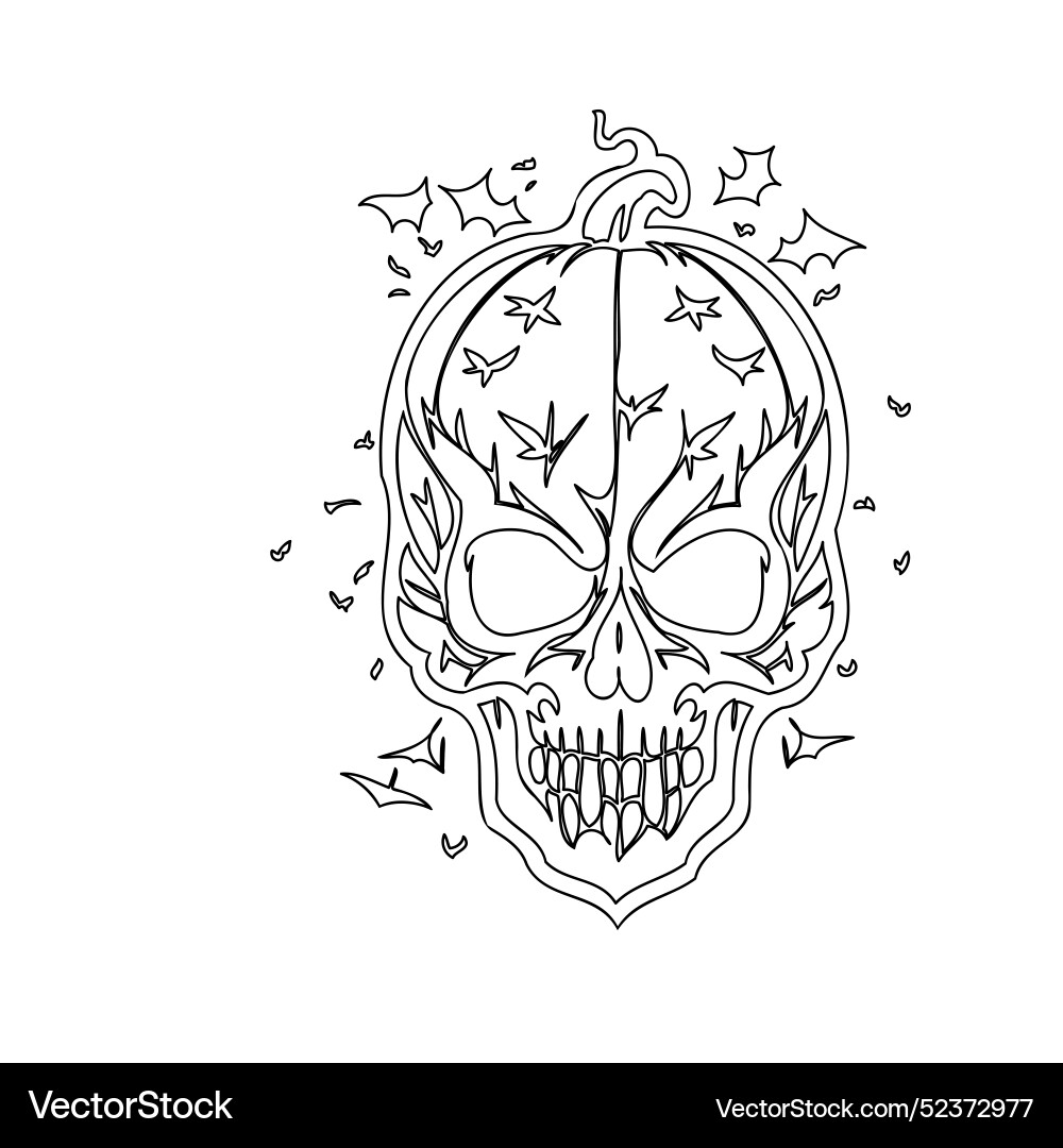 Skull halloween scary outline sketch Royalty Free Vector
