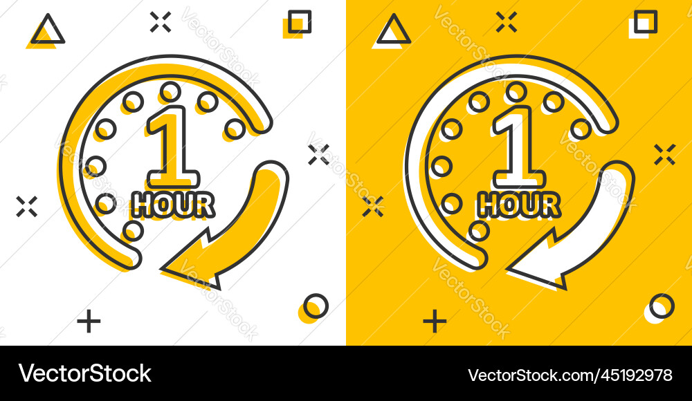 1 hour clock icon in comic style timer countdown Vector Image