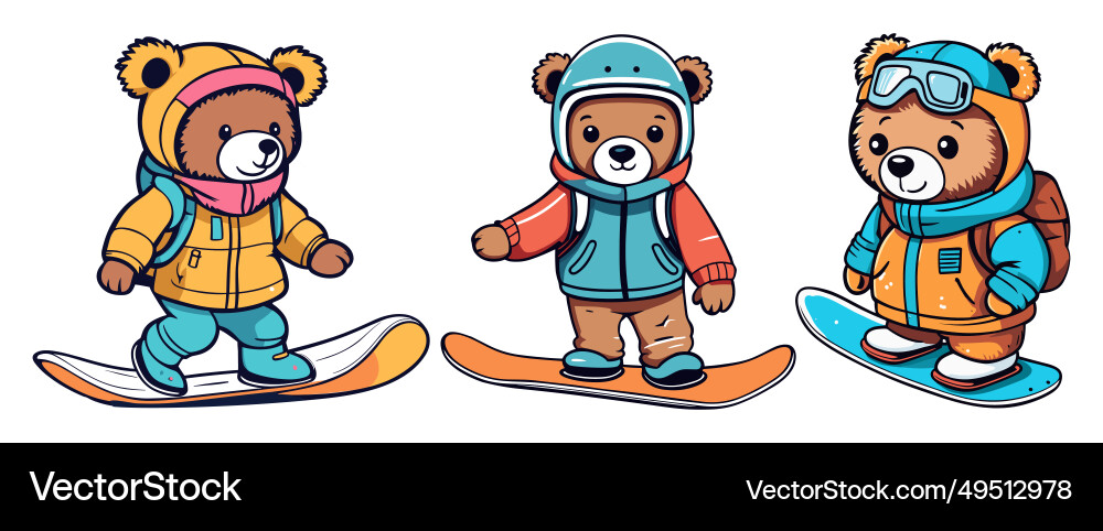 Cute Teddy Bears Snowboarding Royalty Free Vector Image