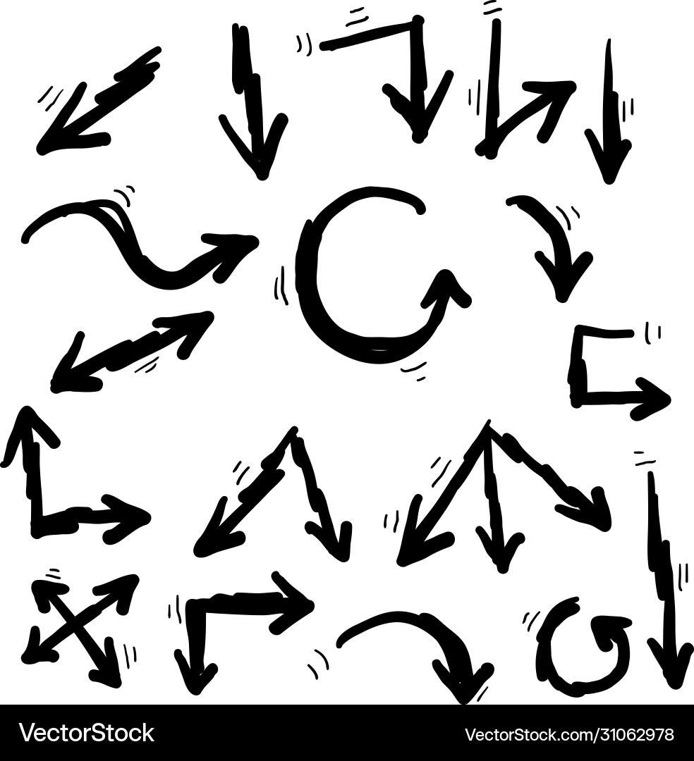 Doodle arrow collection icon hand drawn style Vector Image