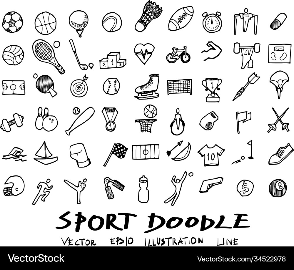 Doodle Sports Line Art Royalty Free Vector Image