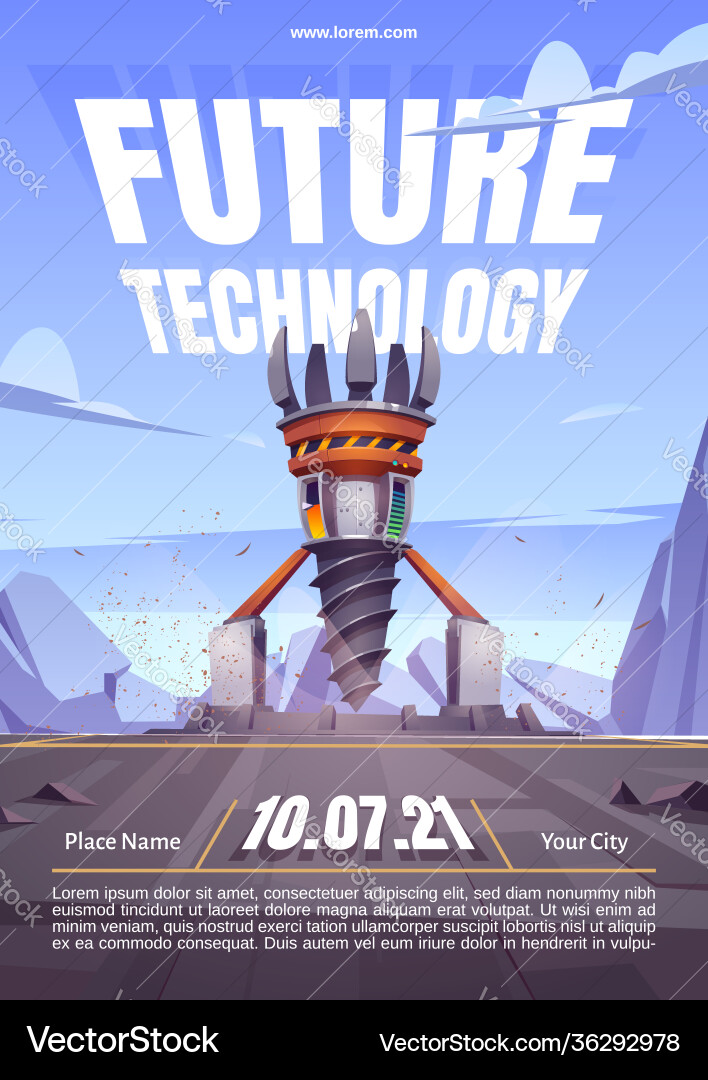 Future technology poster with drilling rig Vector Image