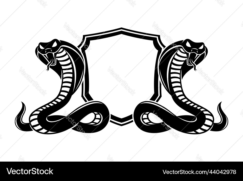 Two cobra snakes and a shield Royalty Free Vector Image