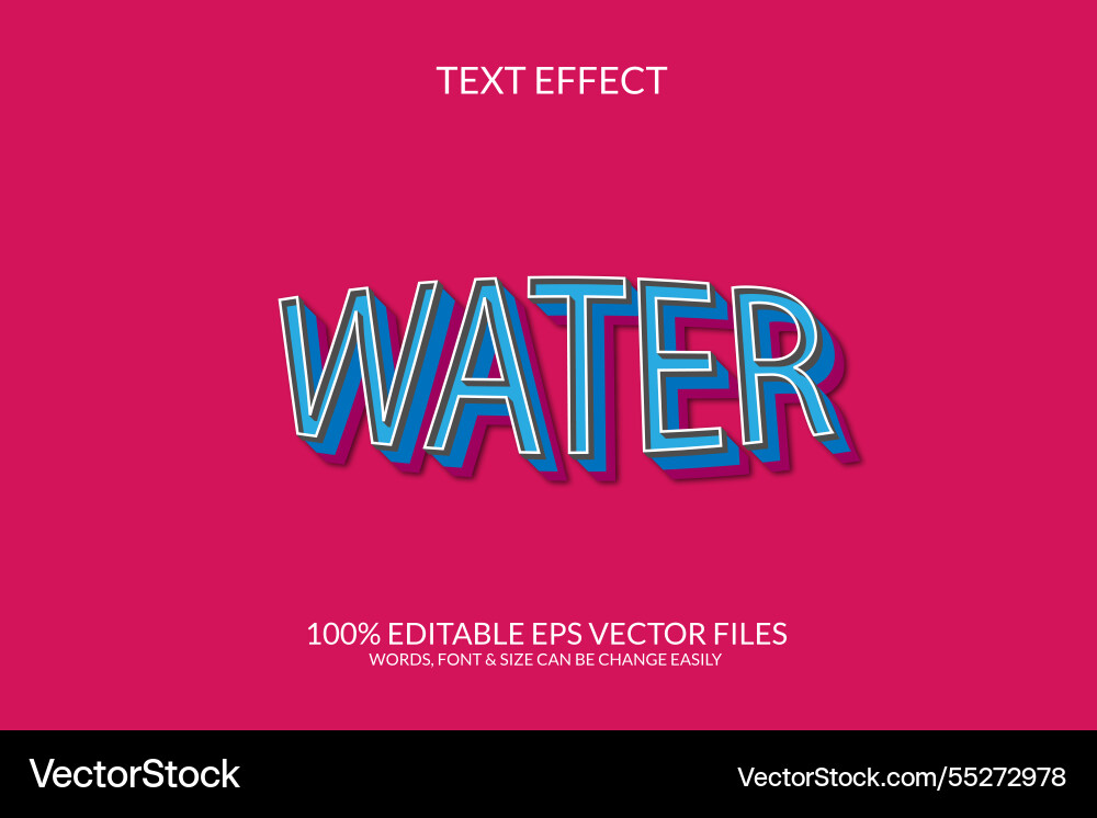 Water 3d text effect Royalty Free Vector Image