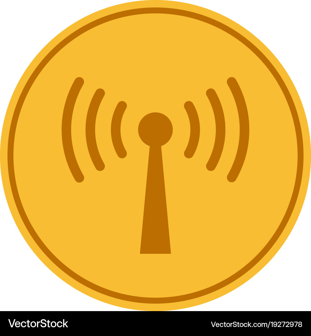 Wi-fi station gold coin Royalty Free Vector Image