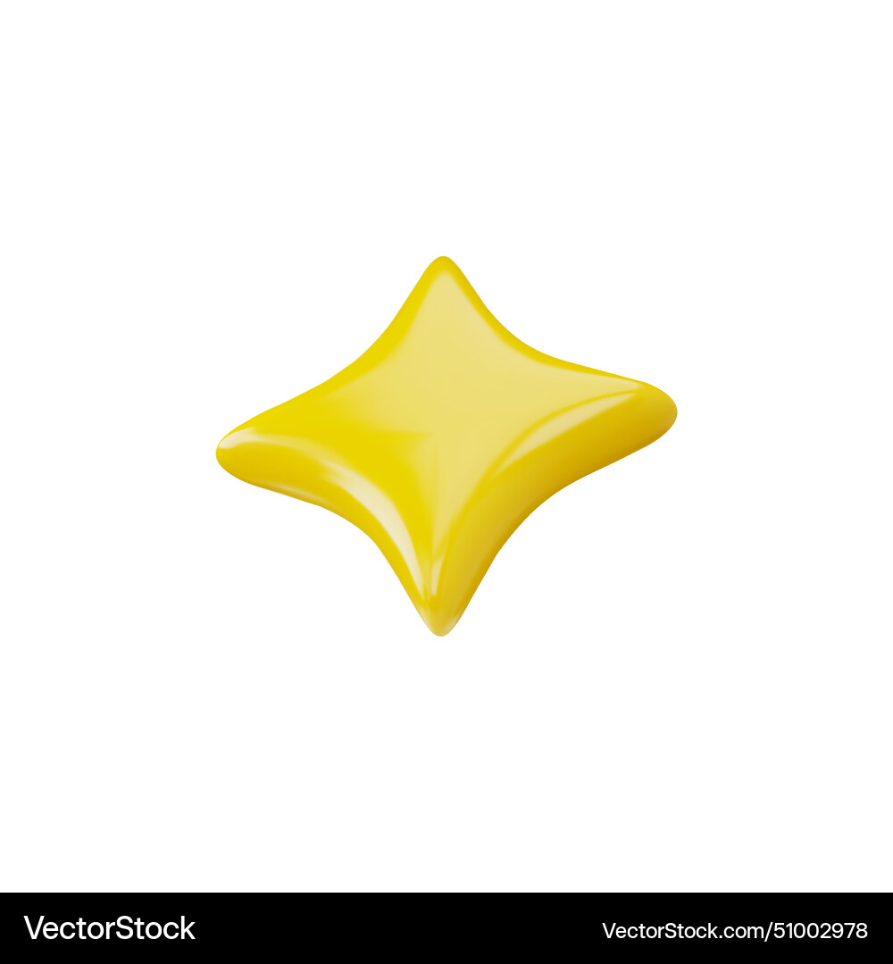 Yellow four pointed star realistic 3d icon Vector Image