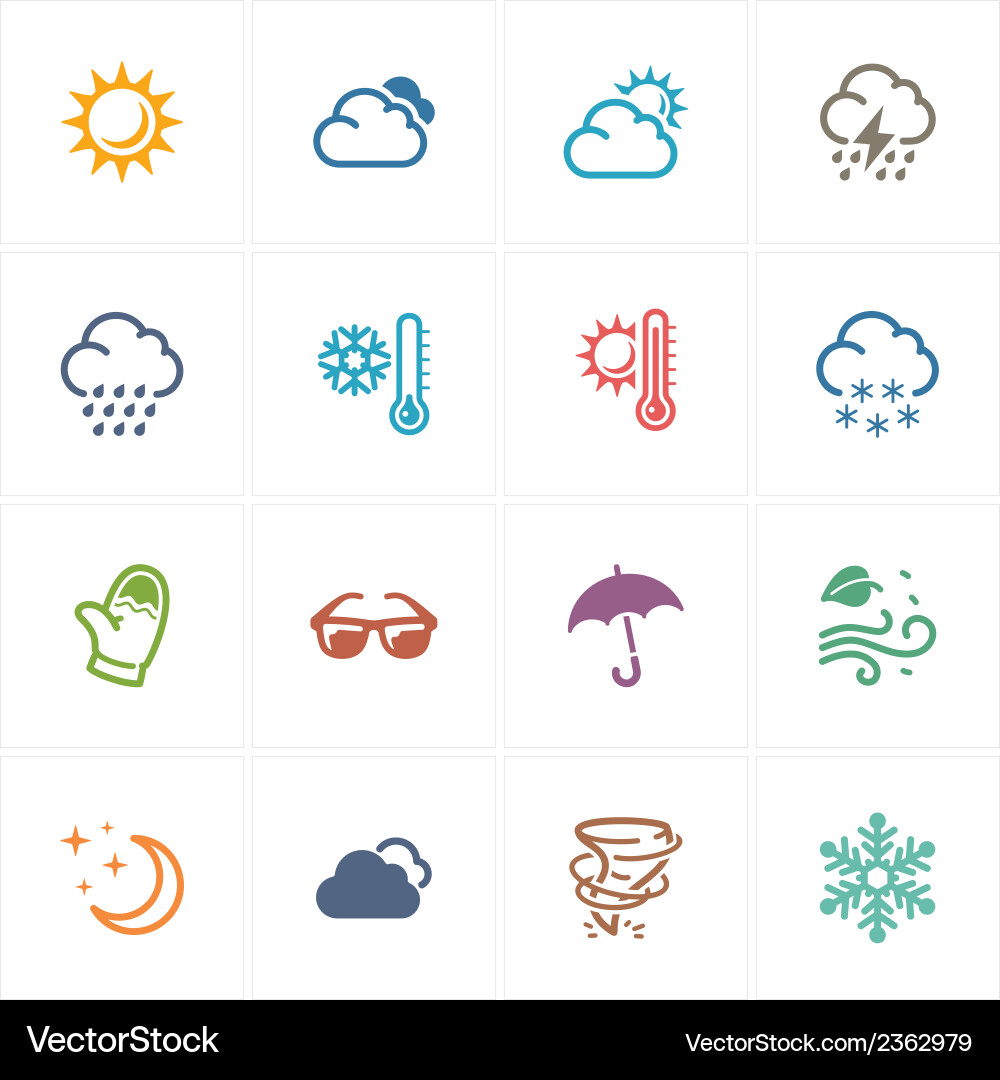 Colored Weather Icons - 16 Icons Royalty Free Vector Image