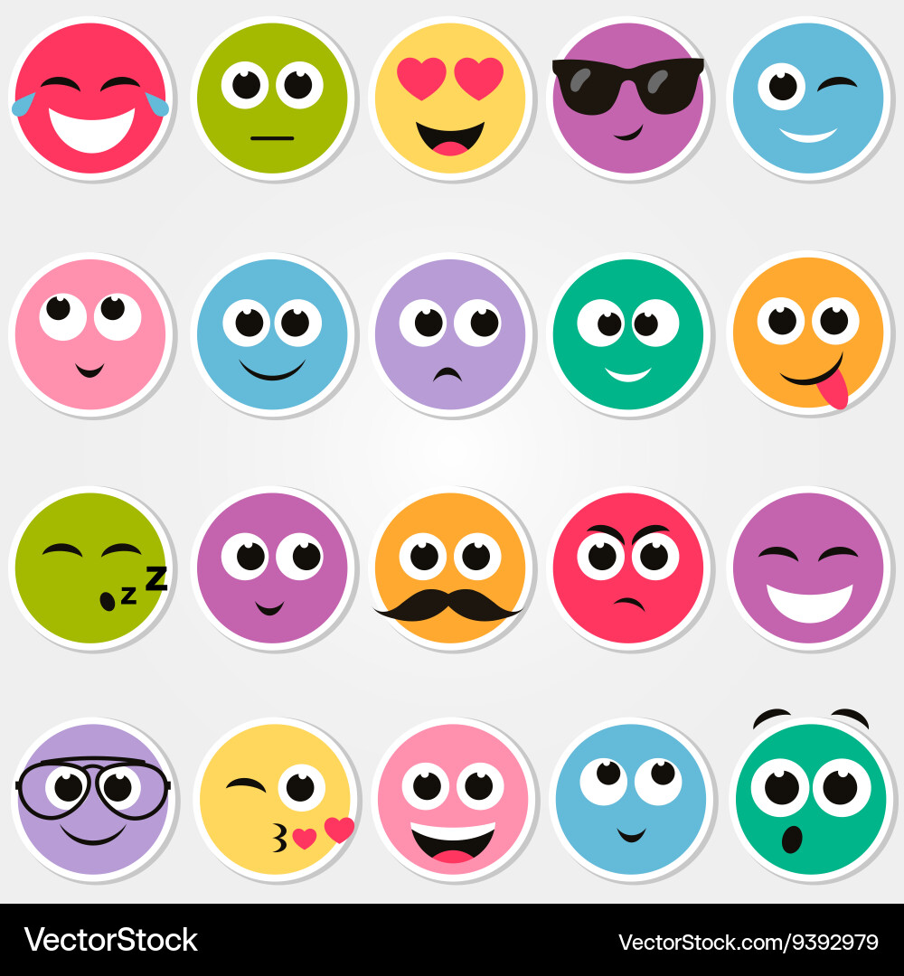 Colorful smiley faces stickers set Royalty Free Vector Image