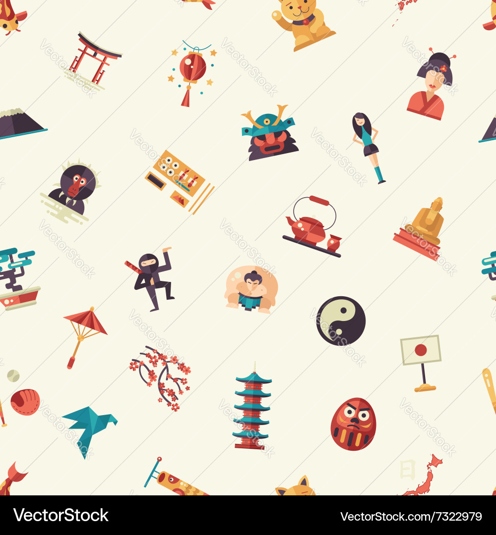 Flat design japan travel pattern with landmarks Vector Image