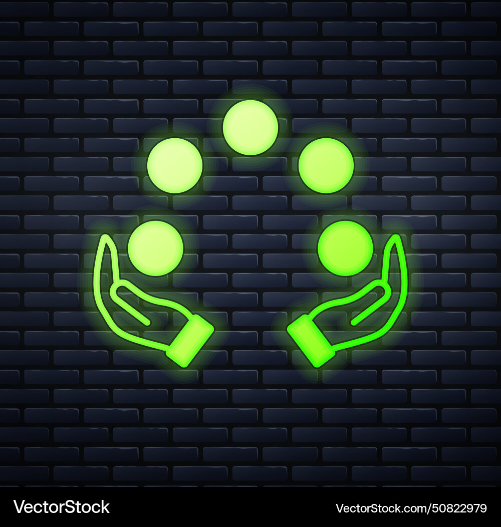 Glowing neon juggling ball icon isolated on brick Vector Image