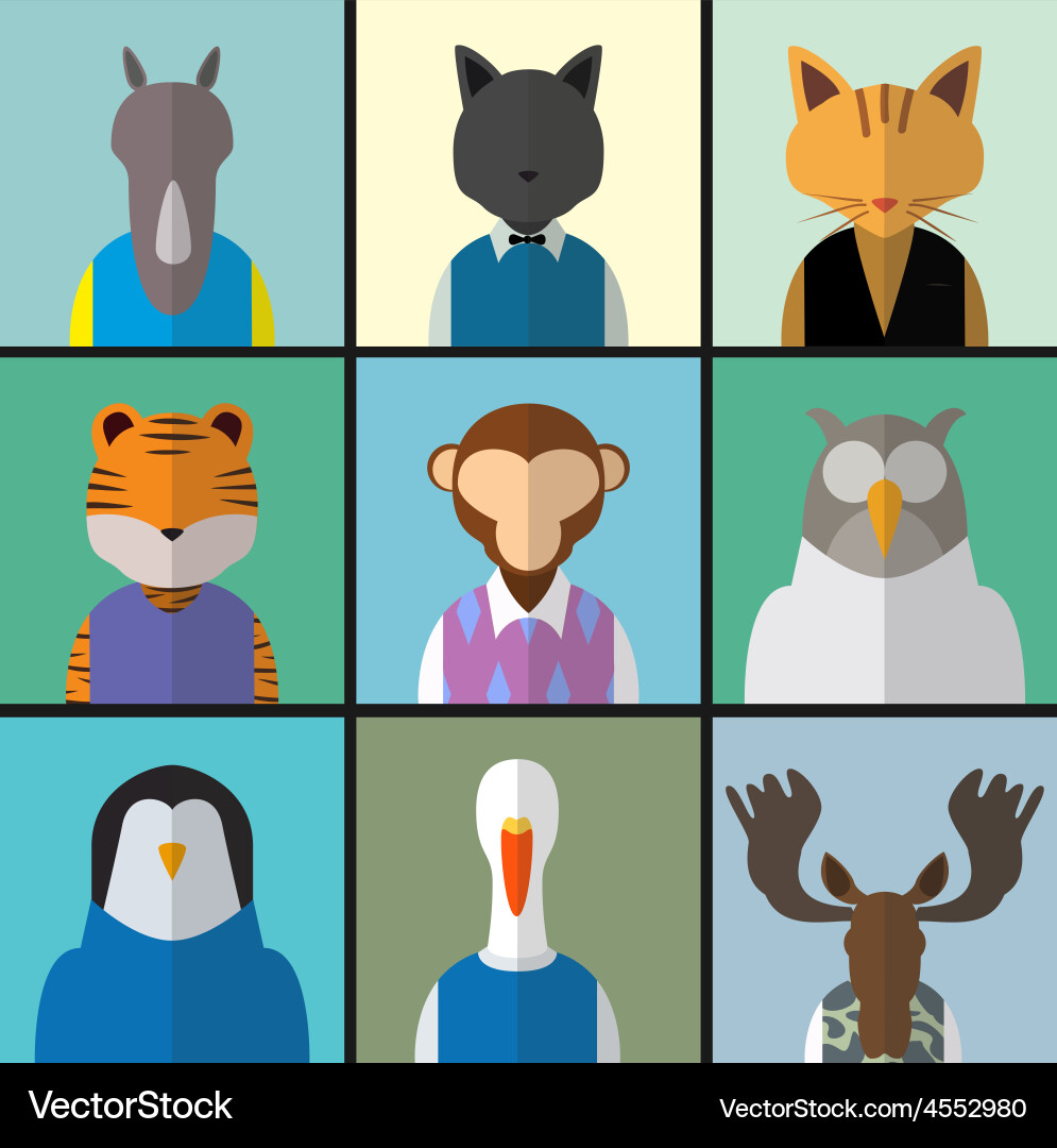 Animal avatar icon set Royalty Free Vector Image