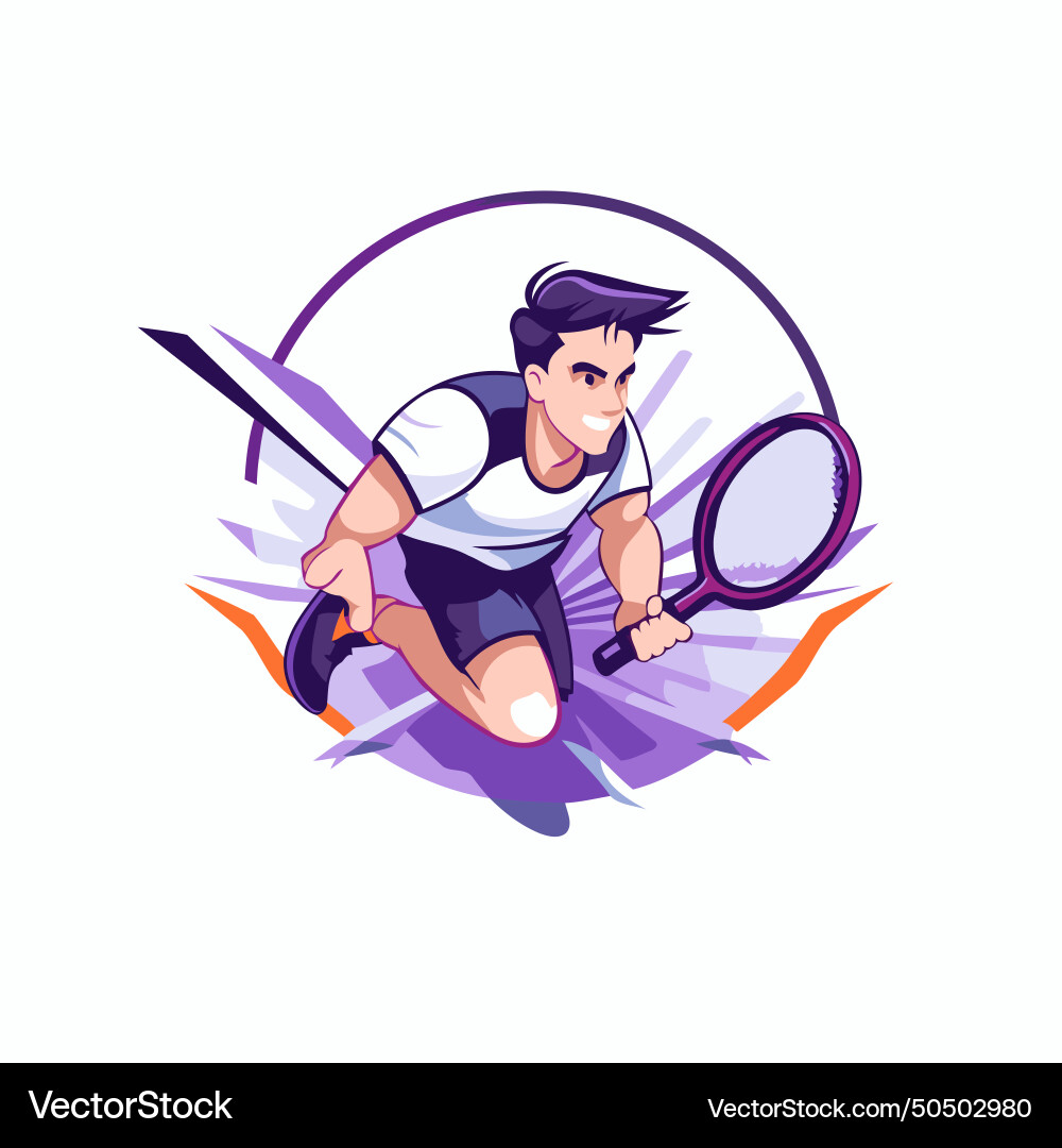 Badminton player with racket in cartoon style Vector Image
