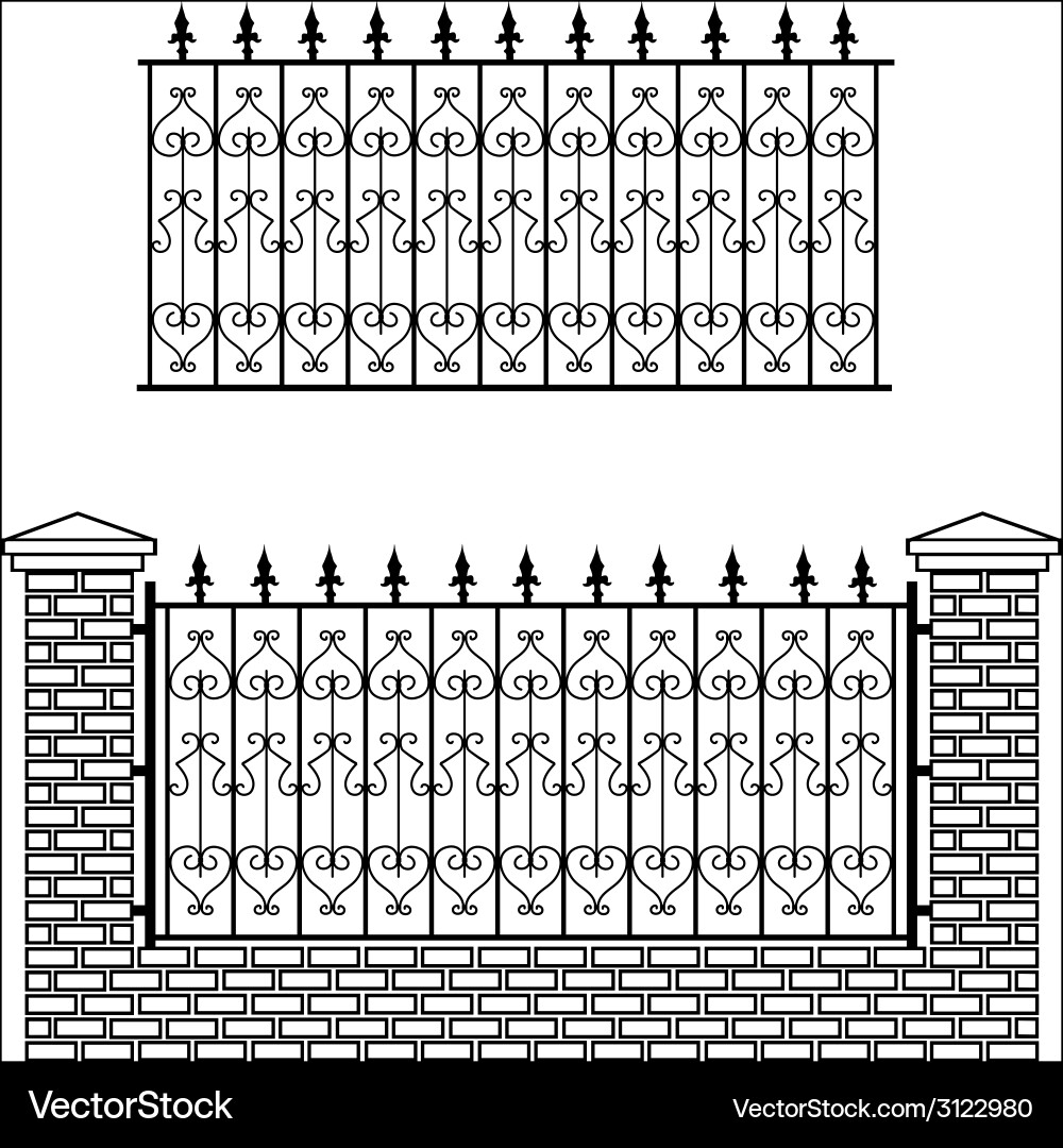 Iron fence with bricks Royalty Free Vector Image