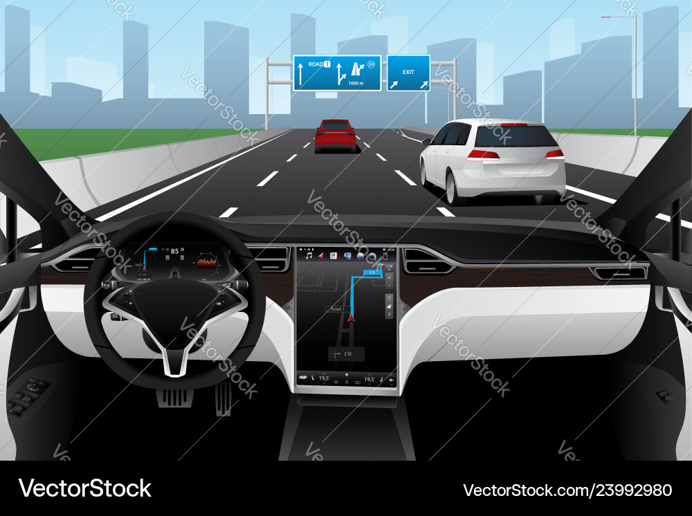 Self driving car on a road autonomous vehicle Vector Image