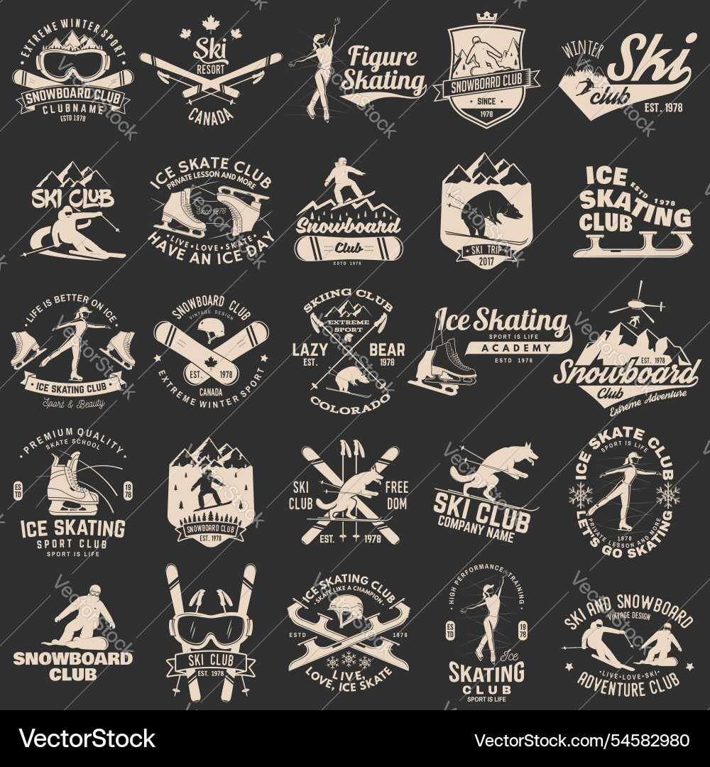 Ski ice skate and snowboard club emblem Royalty Free Vector