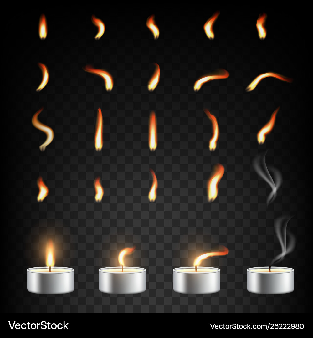Tea candle and flame set isolated Royalty Free Vector Image