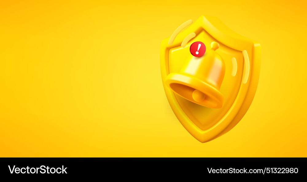 Yellow shield with ringing bell isolated Vector Image