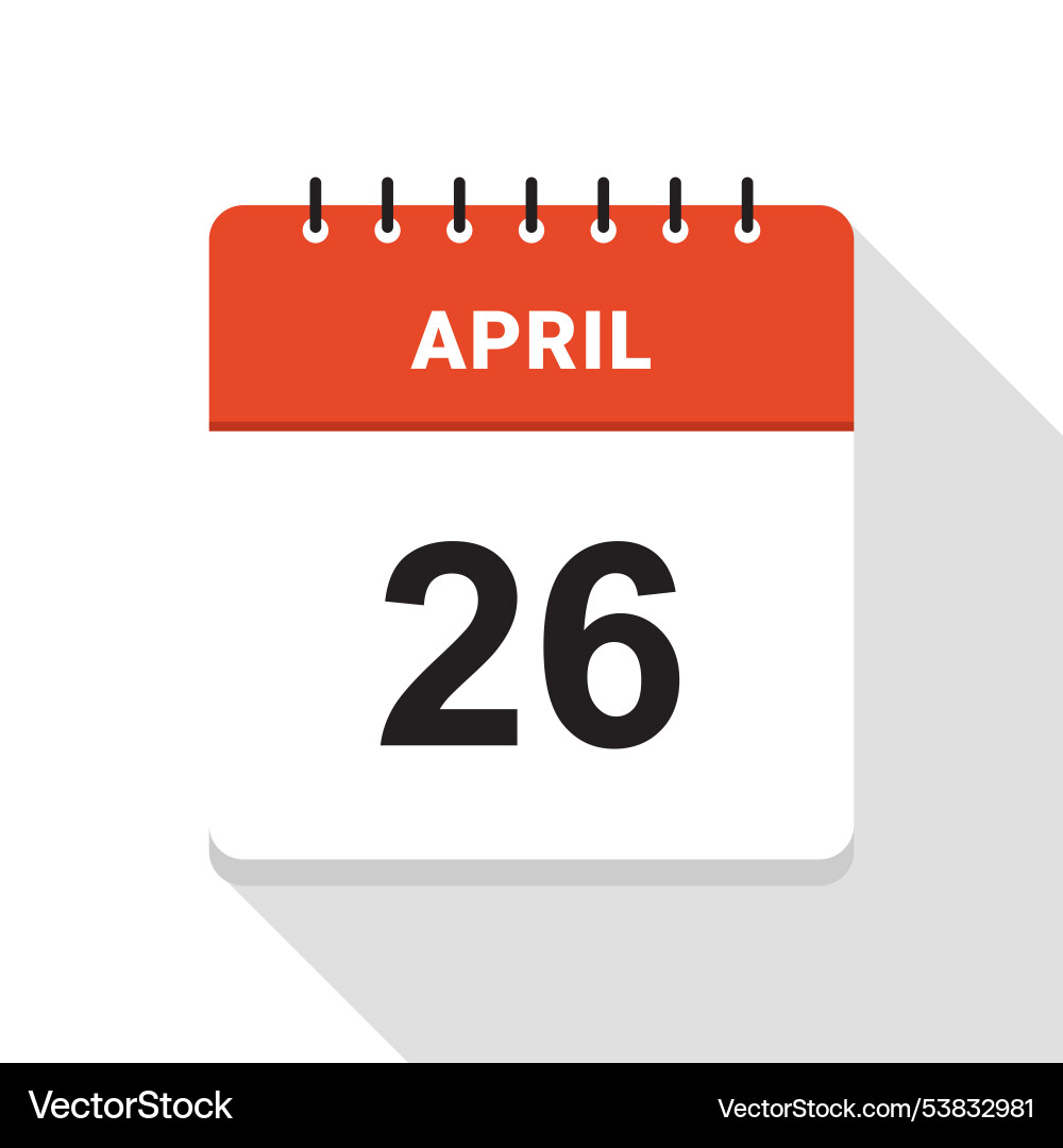 April 26 calendar date icon Royalty Free Vector Image