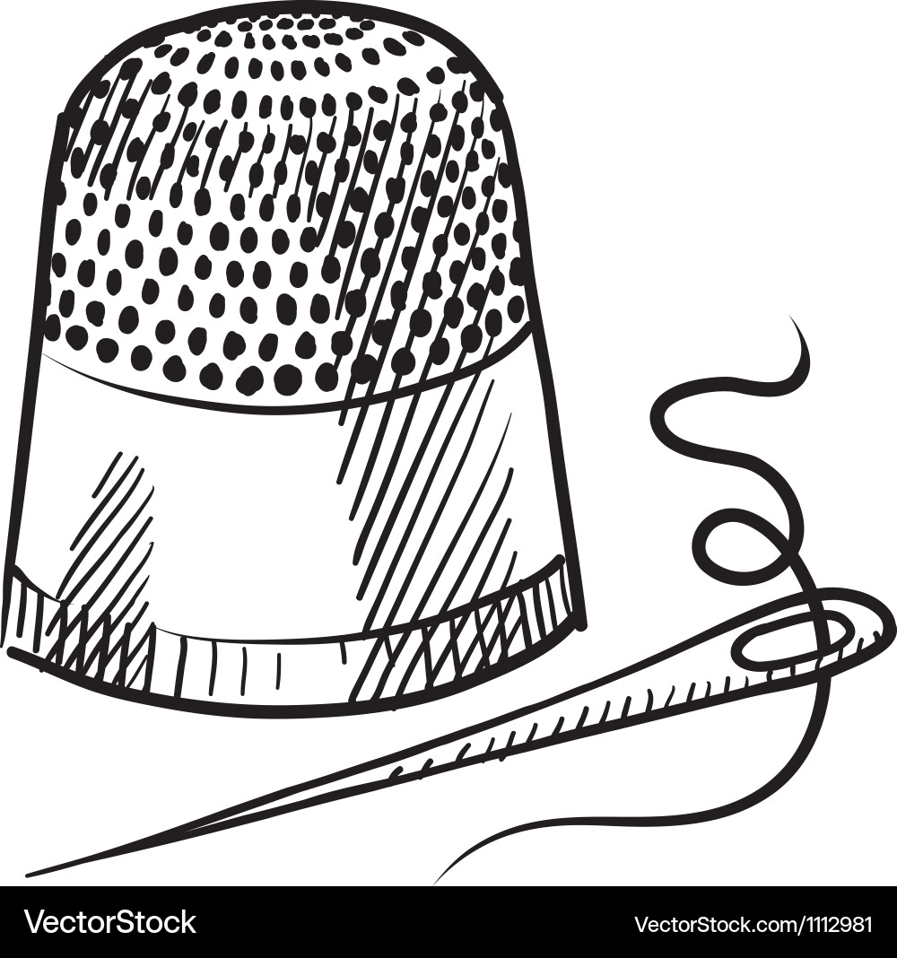 Doodle thimble needle thread Royalty Free Vector Image
