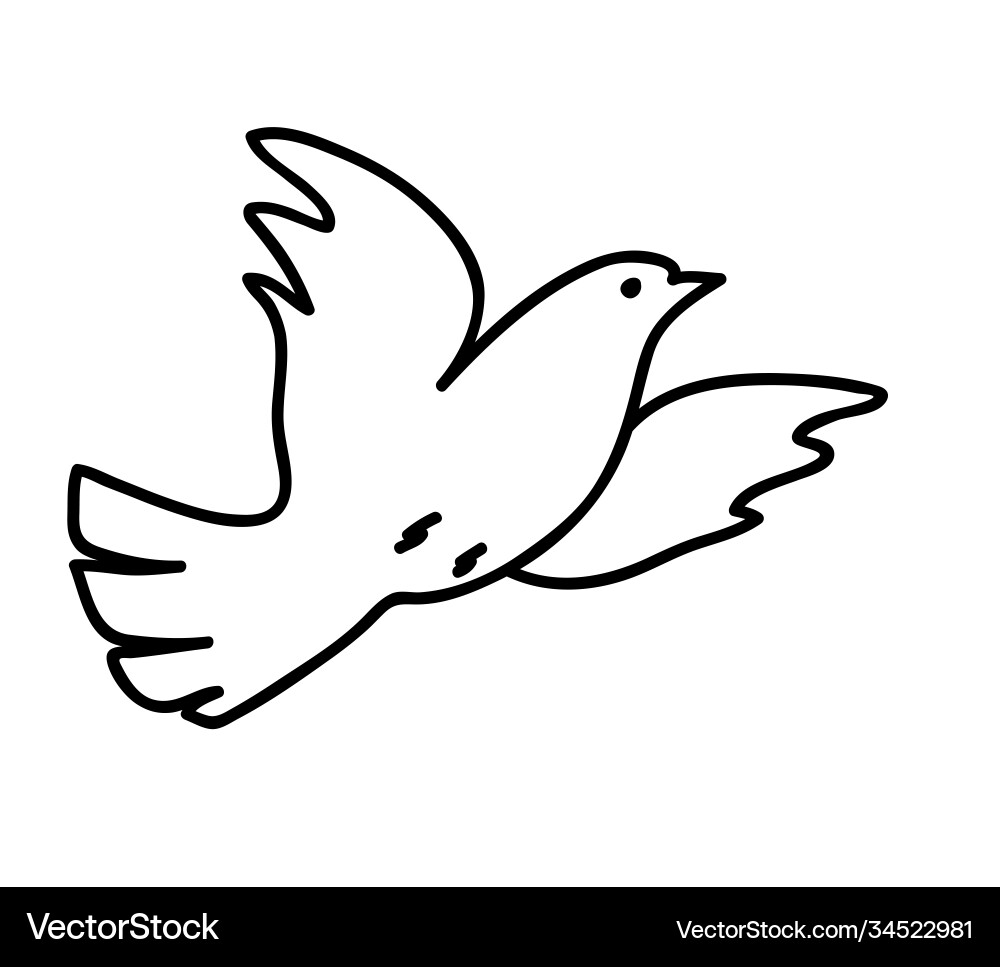 Dove flying in sky line drawing Royalty Free Vector Image
