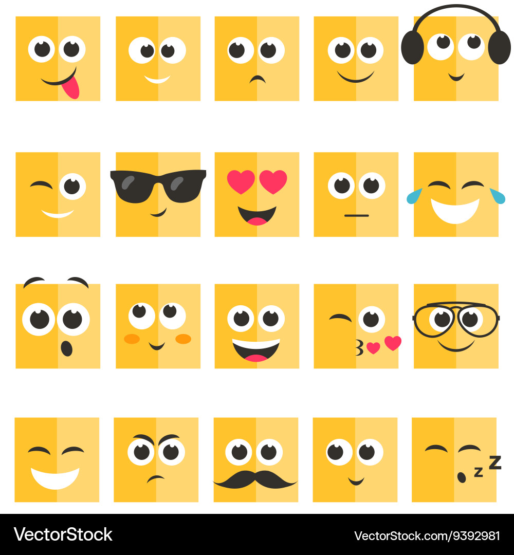 Emotional square yellow faces set Royalty Free Vector Image