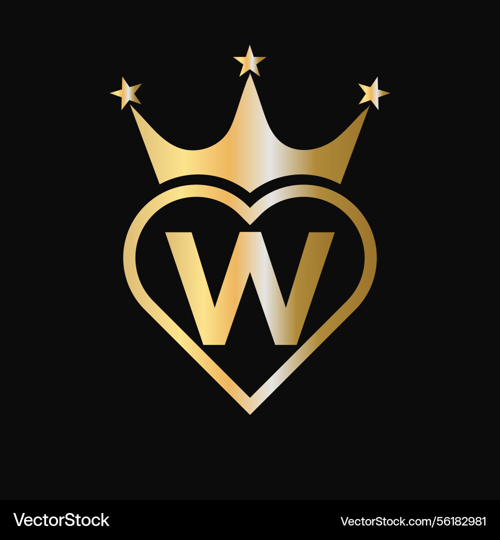 Initial letter w crown logo concept with heart Vector Image
