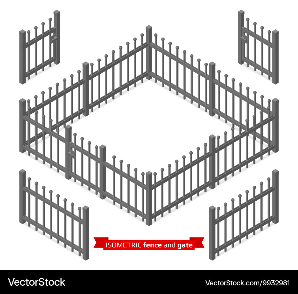 Isometric metal fence and gate Royalty Free Vector Image