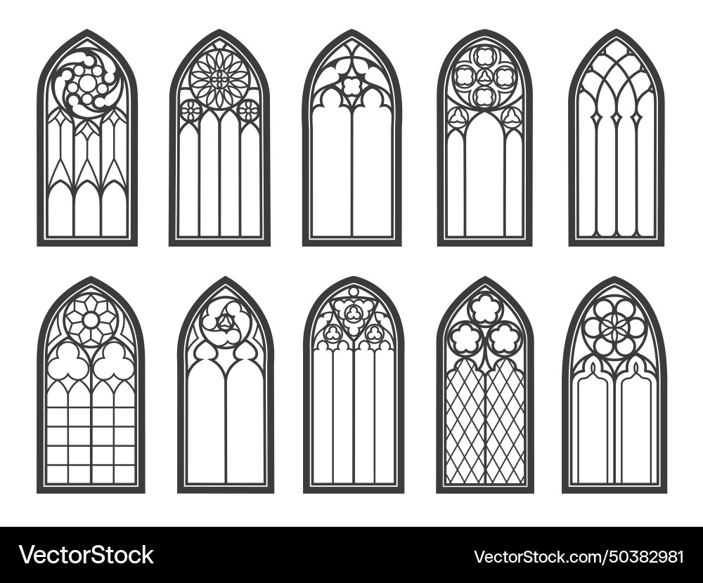Medieval gothic church glass windows castle arche Vector Image