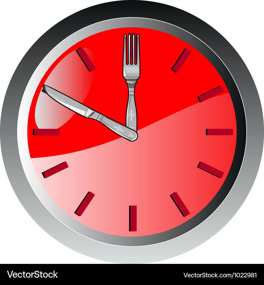 Wall clock spoon and fork eating time Royalty Free Vector