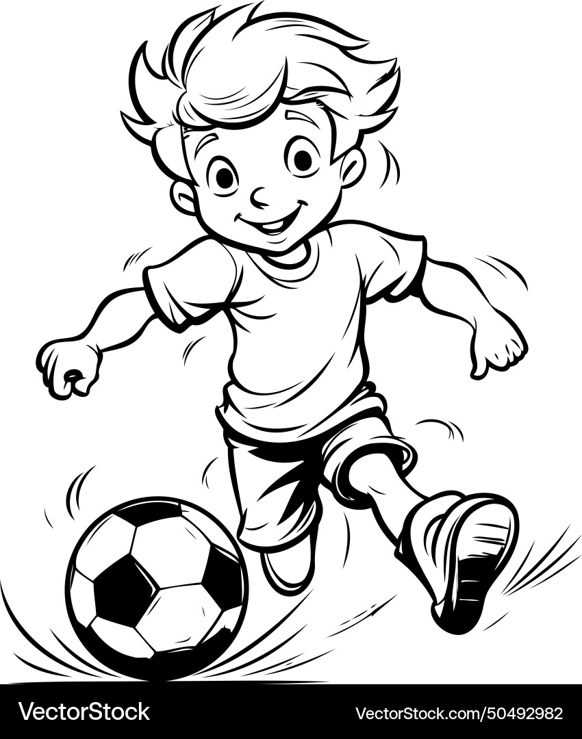 A boy playing soccer isolated on white Royalty Free Vector