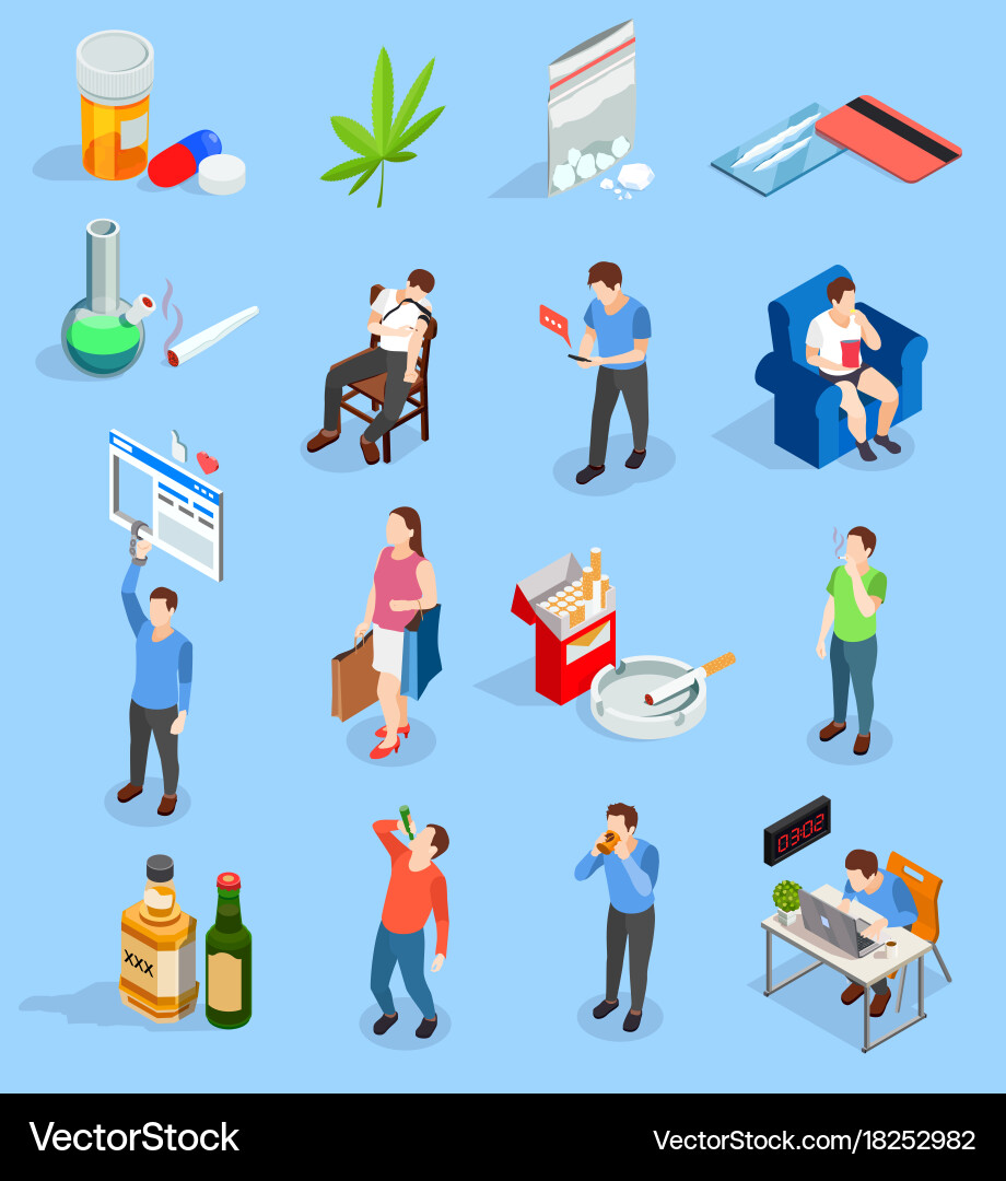 Bad habits people isometric icons Royalty Free Vector Image