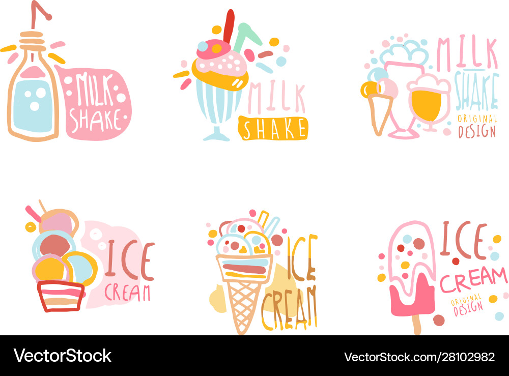 Milchshake und Eiscreme-Etiketten Original-Design Vektorbild