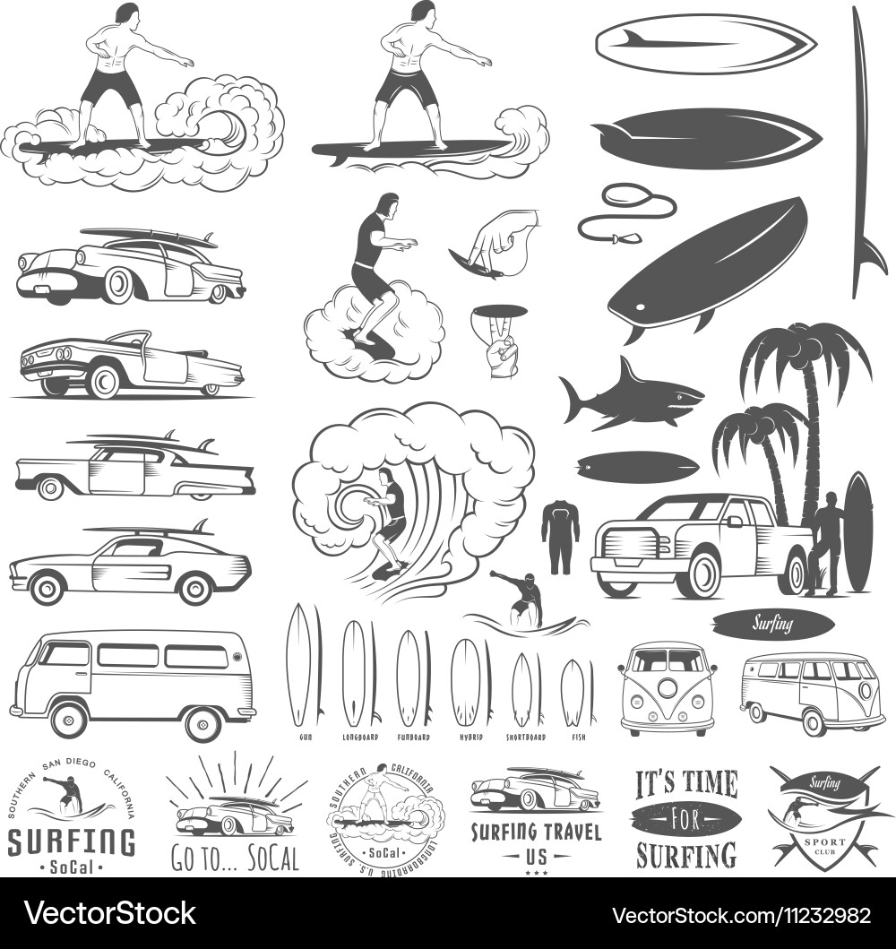 Set surf badges sign and logos Royalty Free Vector Image