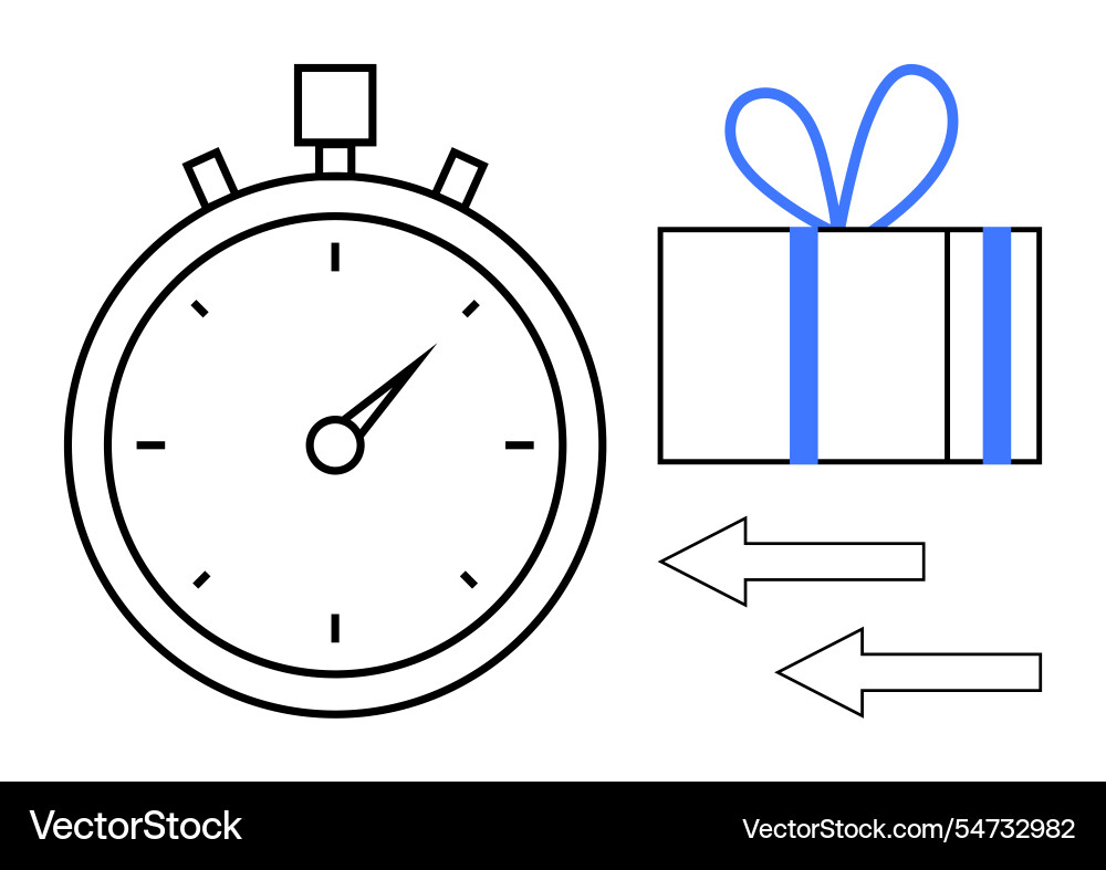 Stopwatch next to a wrapped gift box with two Vector Image