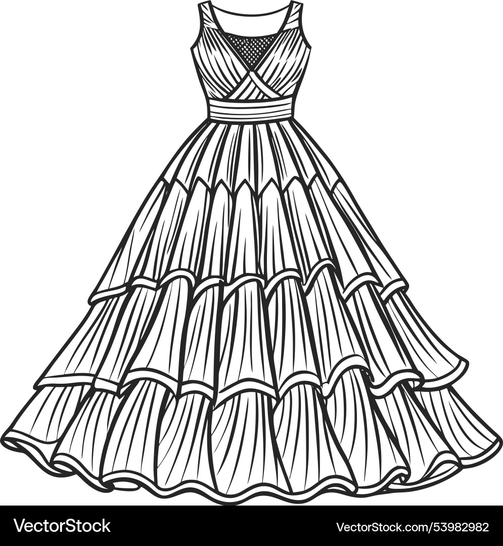 Tiered maxi dress technical fashion Royalty Free Vector