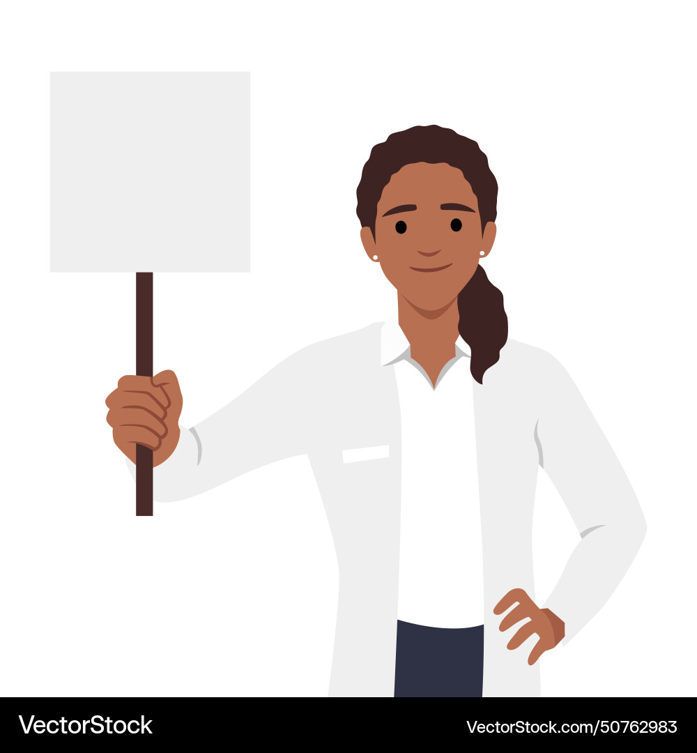 Doctor holding blank board in her hand Royalty Free Vector